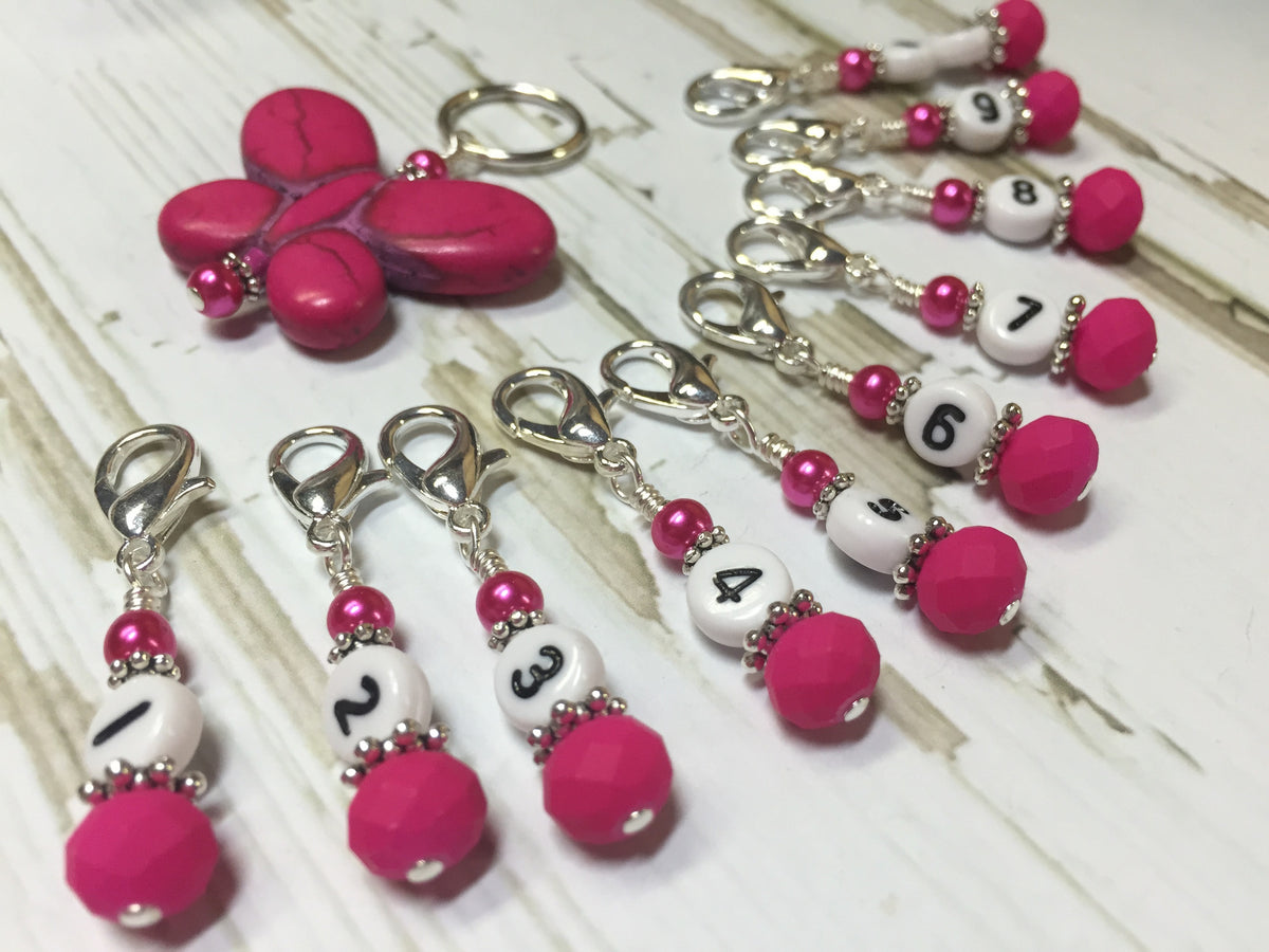 Numbered Stitch Marker Set with Pink Butterfly Holder – Jill's Beaded ...