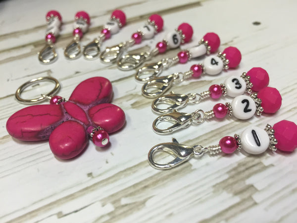 Numbered Stitch Marker Set with Pink Butterfly Holder – Jill's Beaded ...