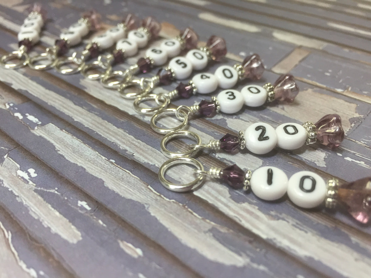 Purple Row Counter Stitch Markers- 10pc. Set – Jill's Beaded Knit Bits