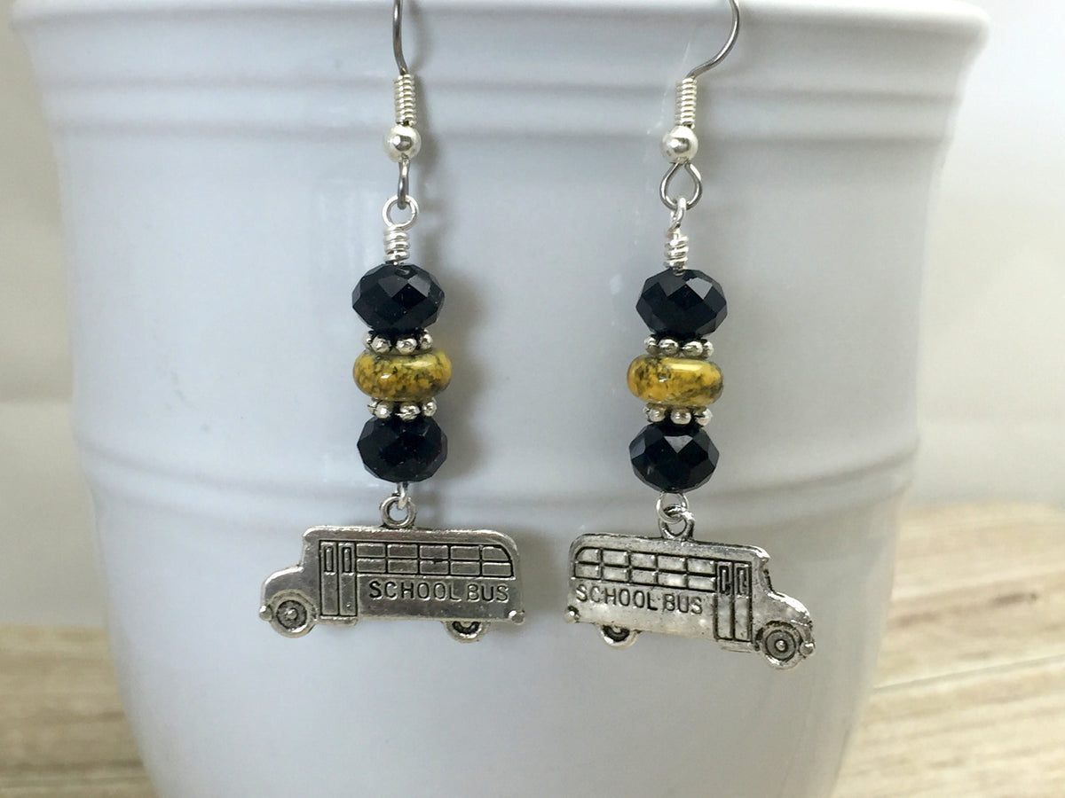 School Bus Earrings – Jill's Beaded Knit Bits